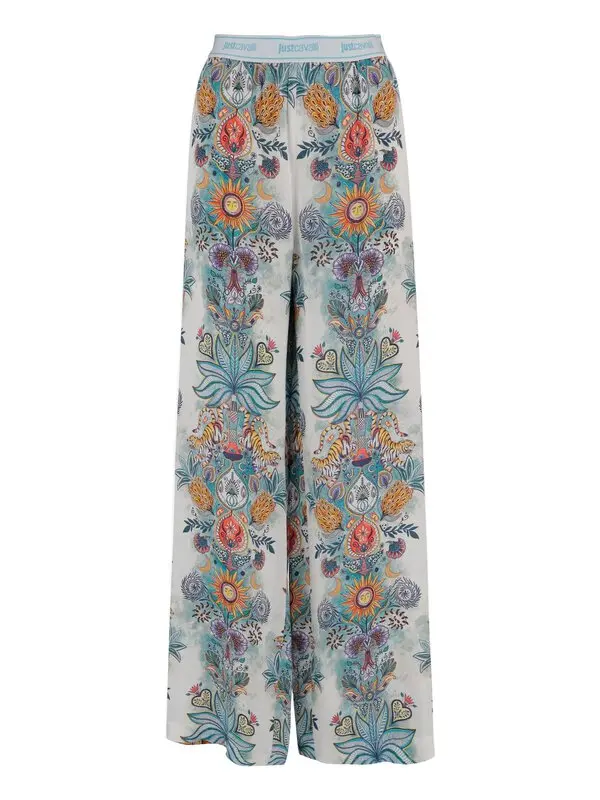 Just Cavalli Floral Print Viscose Trousers - Red