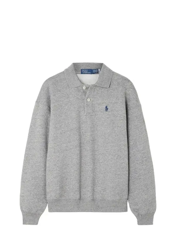 Polo Ralph Lauren Embroidered Cotton-blend Jersey Polo Sweatshirt - Gray