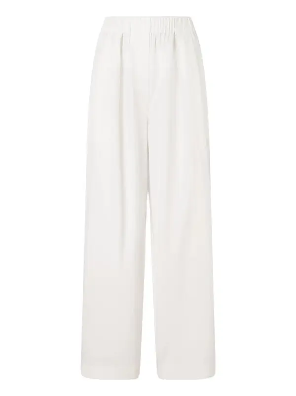 ST. AGNI Pleated Wide-leg Cotton-blend Pants - Off-white
