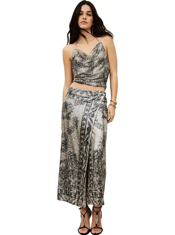 Ba&sh Silvia Sequined Paisley Maxi Skirt - Black
