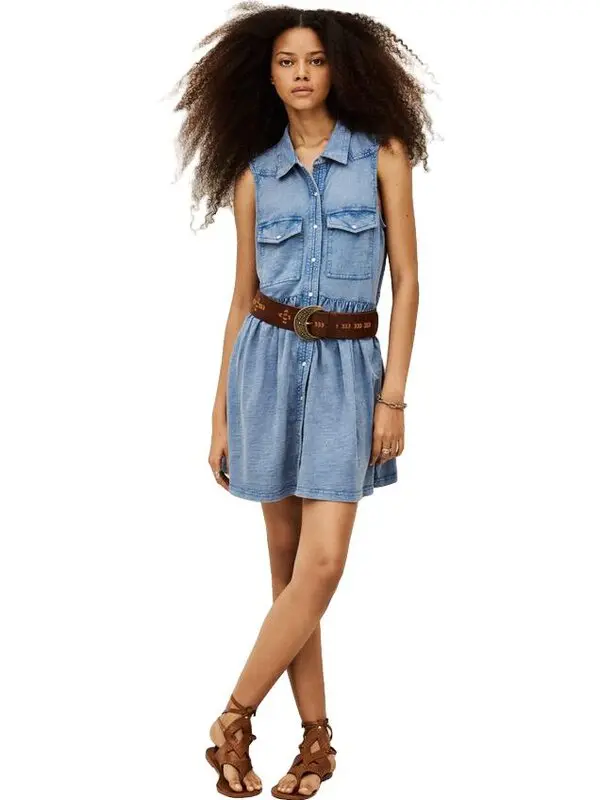 Ba&sh Ilona Sleeveless Mini Shirt Dress - Blue