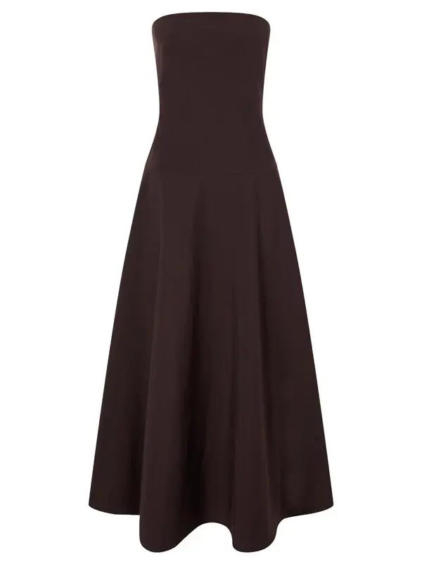 ST. AGNI Strapless Cotton-blend Midi Dress - Brown