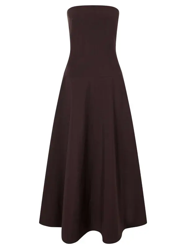 ST. AGNI Strapless Cotton-blend Midi Dress - Dark Brown
