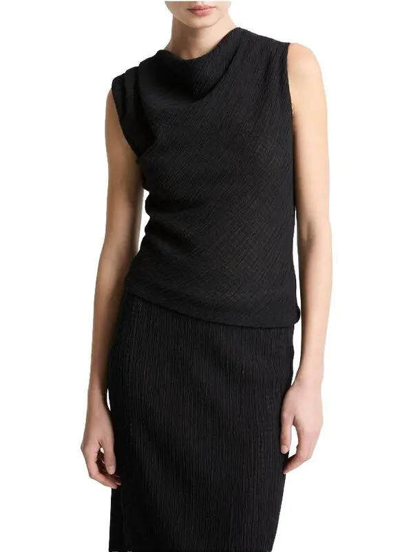 Vince Shadow Grid Cowl-neck Top - Black