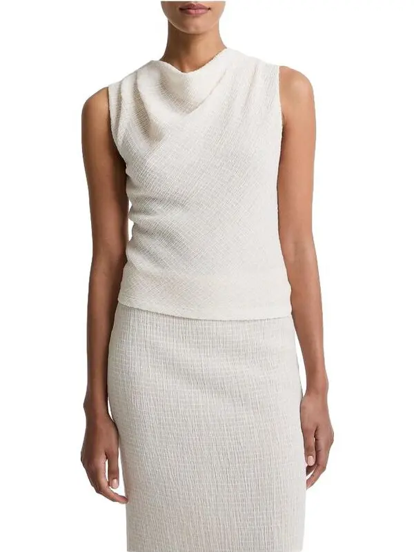 Vince Shadow Grid Cowl-neck Top - White