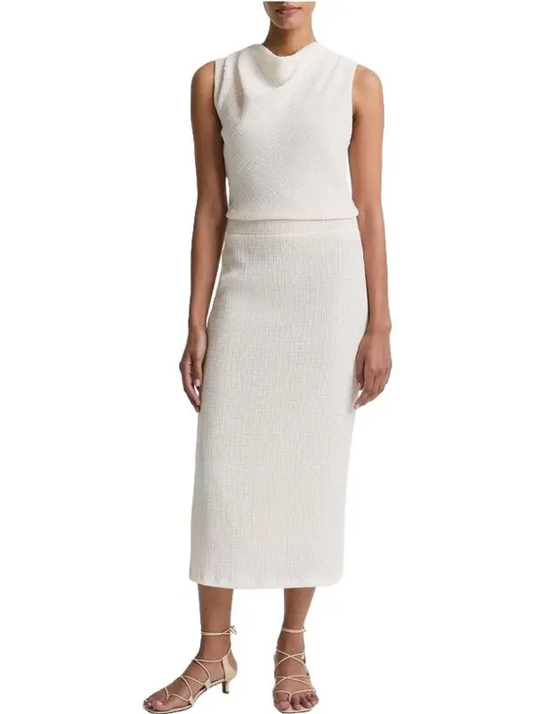 Vince Shadow Grid Knit Midi Skirt - White