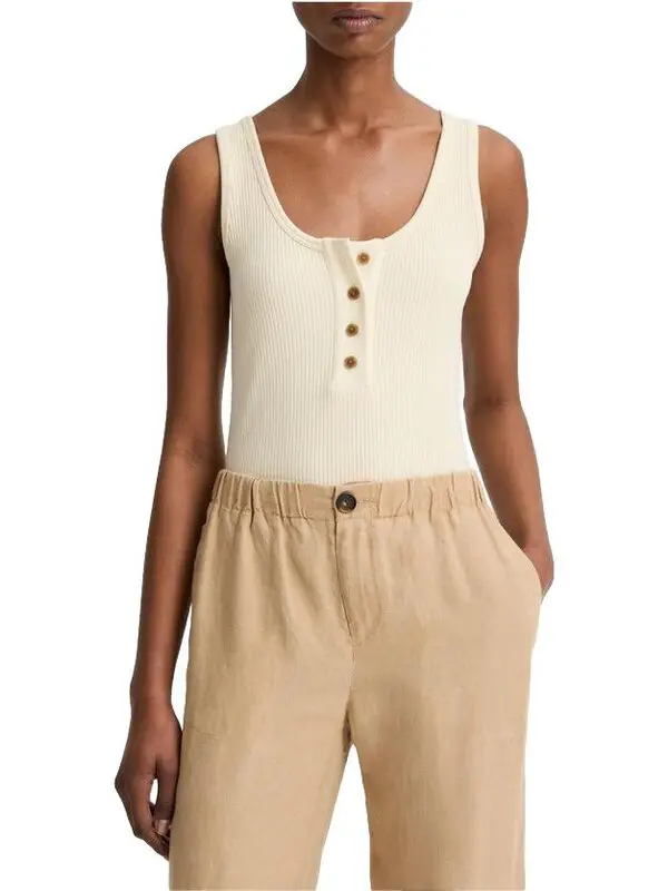 Vince Ribbed Cotton-blend Henley Tank - Natural