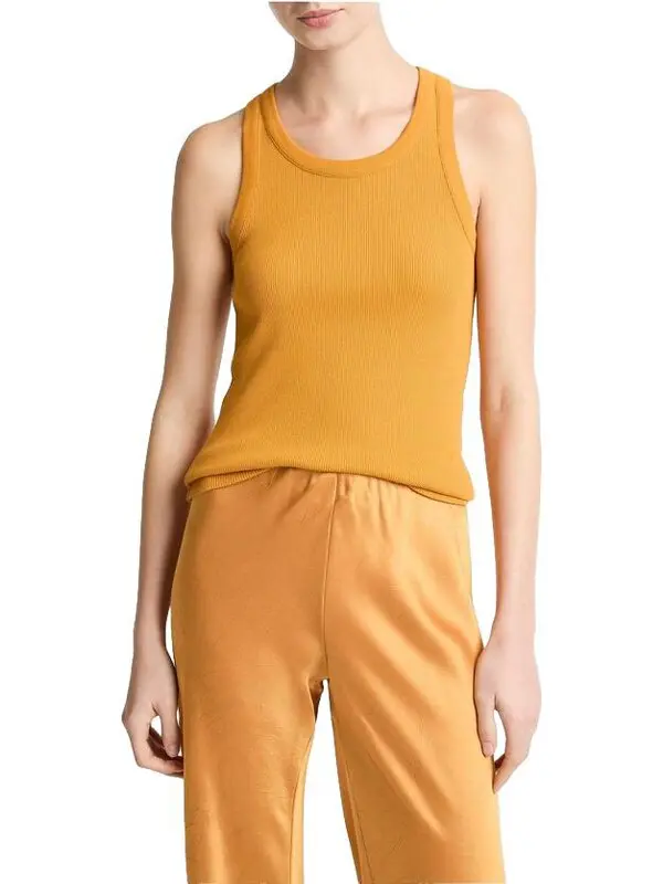 Vince Ribbed Scoop-neck Tank - Multicolor / Orange