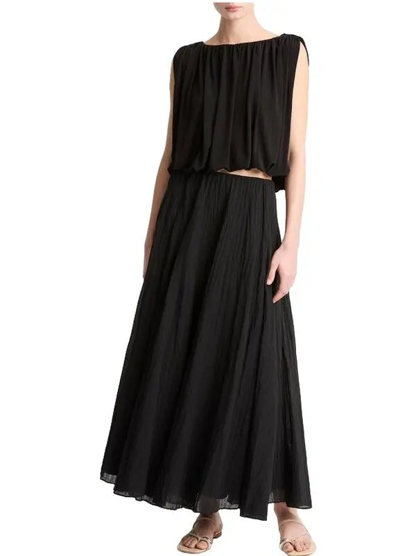 Vince Crinkled Plissé Cotton-blend Maxi Skirt - Black