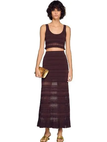 Sandro Pointelle Knit Maxi Skirt - Brown
