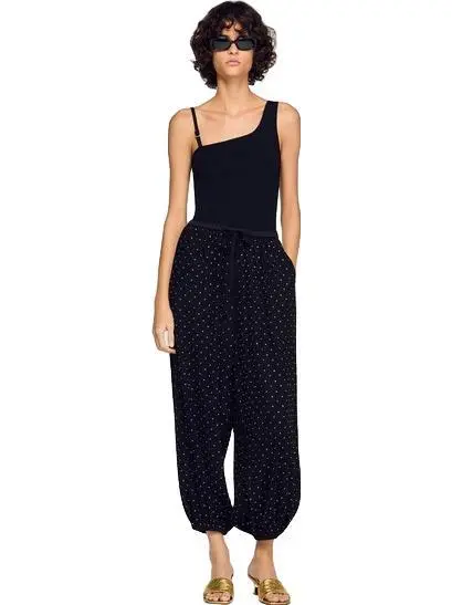 Sandro Rhinestone Embellished Wide-leg Trousers - Black