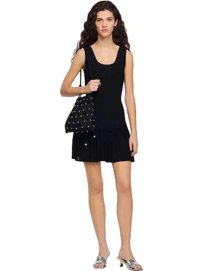 Sandro Mini Knit Dress With Ruffle - Black