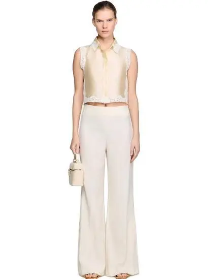 Sandro Buttoned-slit Straight-leg Trousers - Neutral / White