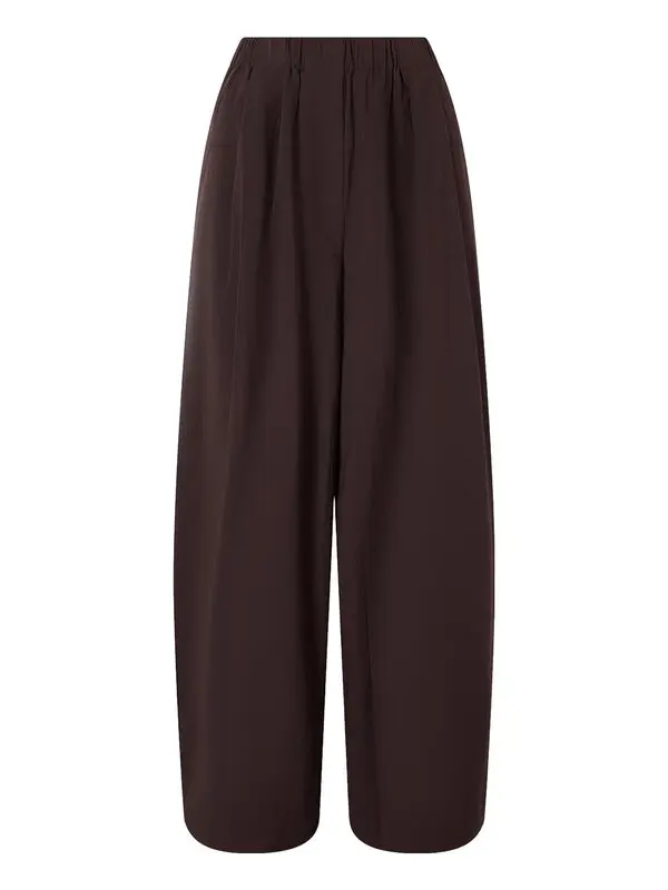 ST. AGNI Pleated Cotton-blend Poplin Wide-leg Pants - Brown