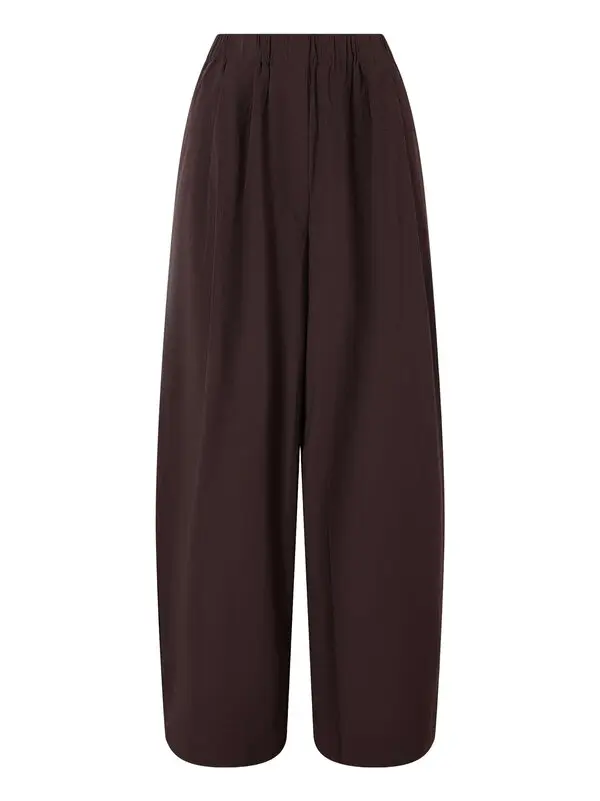 ST. AGNI Pleated Cotton-blend Poplin Wide-leg Pants - Dark Brown