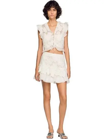 Sandro Mini Guipure Skirt - White