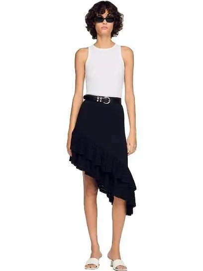 Sandro Asymmetrical Knit Skirt - Black