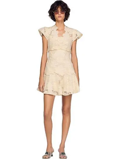 Sandro Floral Guipure Lace Mini Dress - Neutral / White