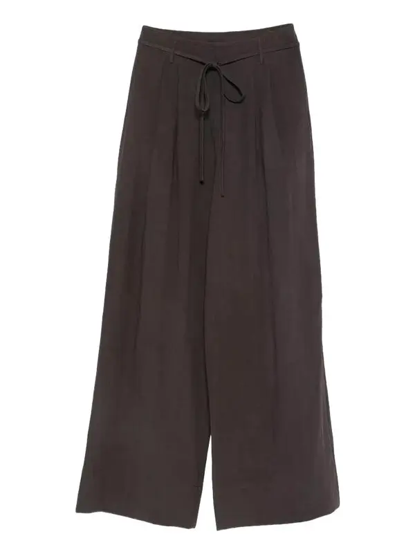 ELEH Tie Waist Wide Leg Trousers - Brown