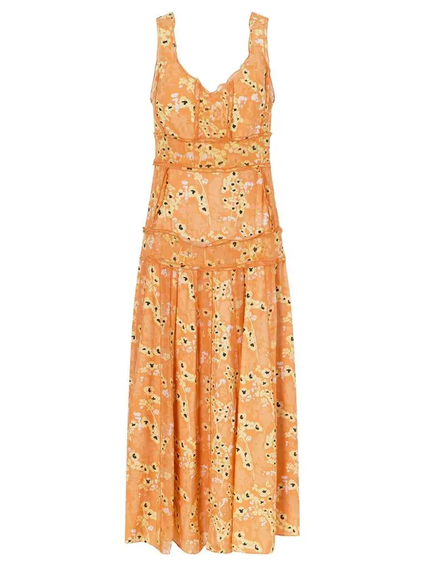LA LIGNE Panelled Printed Silk Maxi Dress - Orange