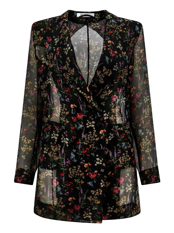 Max Mara Silk Floral Print Blazer - Black