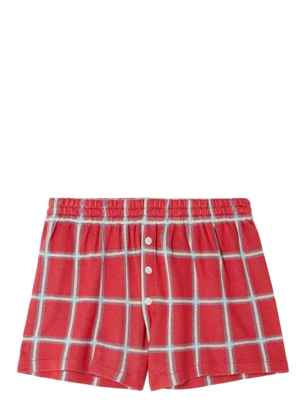 Guest In Residence Checked Silk And Linen-blend Jacquard Shorts - Red