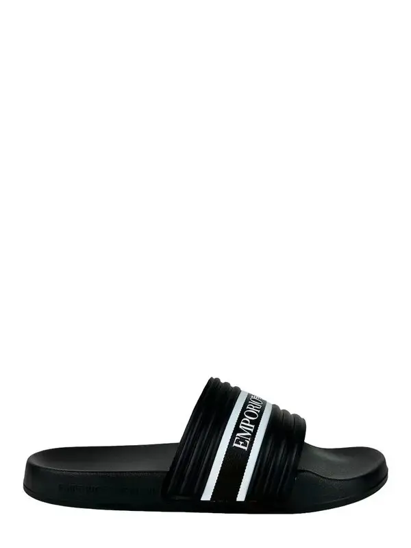 Emporio Armani Logo Stripe Slides - Black