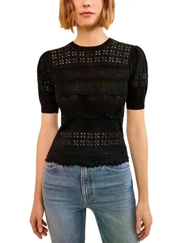 Ulla Johnson Eyelets-detail Ruffled Top - Black