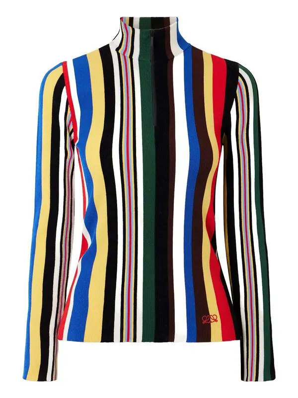 Loewe Striped Ribbed-knit Half-zip Turtleneck Top - Multi