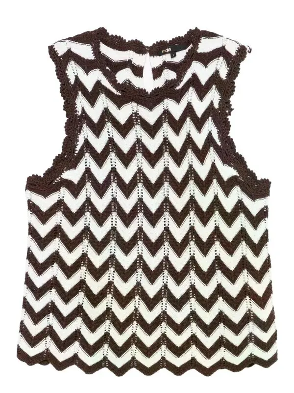 Maje Chevron Crochet Top - Brown