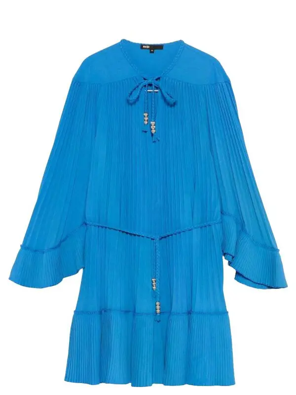 Maje Pleated Braided Dress - Blue