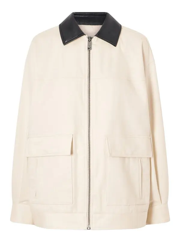 ANINE BING Holden Leather-trimmed Cotton Twill Jacket - Neutrals
