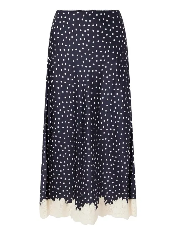Rixo Matilde Lace-trimmed Polka-dot Satin Midi Skirt - Blue