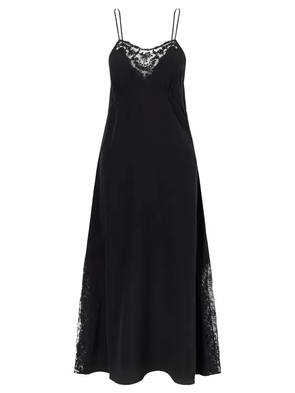 Chloé Lace-trimmed Silk Crepe De Chine Midi Dress - Black