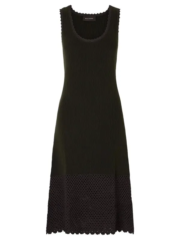 WALES BONNER Alice Crochet-trimmed Ribbed Cotton-blend Midi Dress - Brown