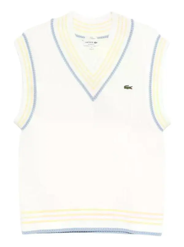 Lacoste Striped Knitted Vest - White