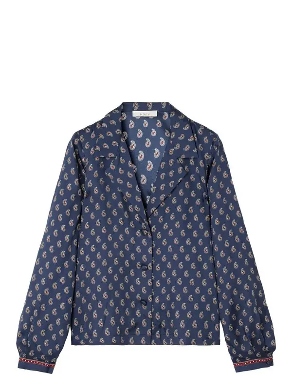 DÔEN Elene Paisley-print Silk-satin Blouse - Blue
