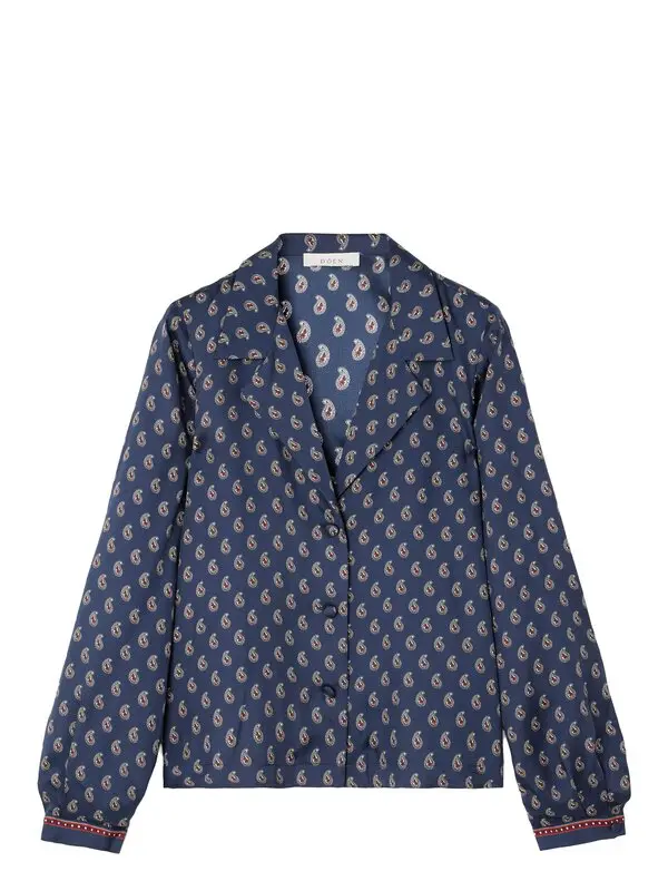 DÔEN Elene Paisley-print Silk-satin Blouse - Navy