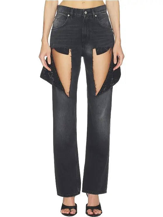 AREA Hotfix Thigh Slash Jean - Washed Black