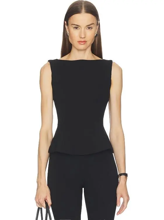 Good American Soft Stretch Ponte Straight Neck Top - Black