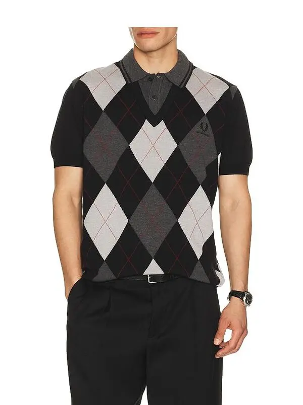 Fred Perry X Kris Van Assche Argyle Knitted Shirt - Black