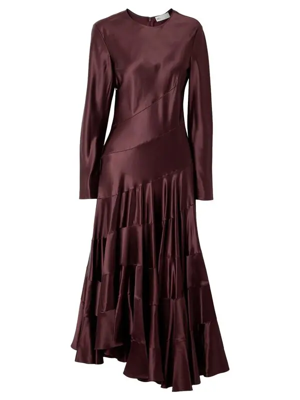 Tory Burch Asymmetric Satin Midi Dress - Burgundy