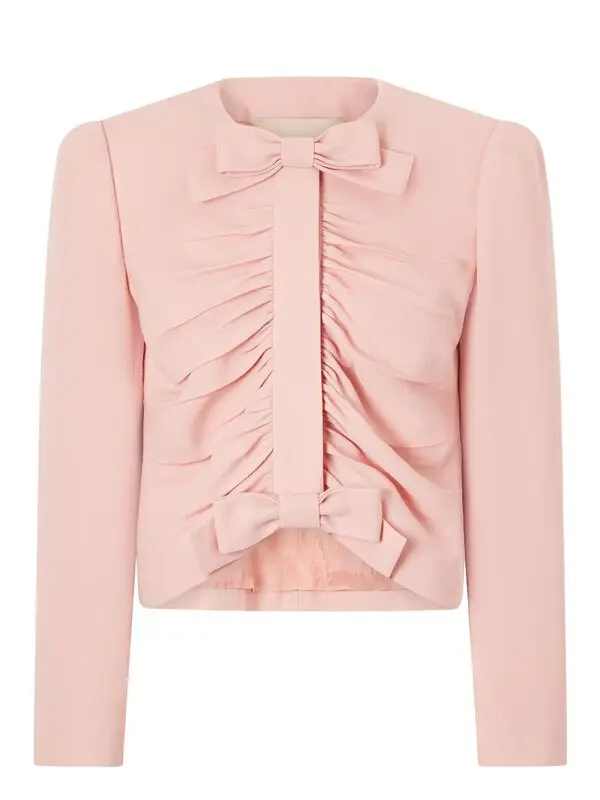 Valentino Garavani Bow-embellished Rouched Wool Jacket - Pink