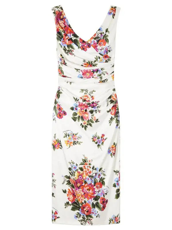 Dolce & Gabbana Floral-print Satin Midi Dress - White