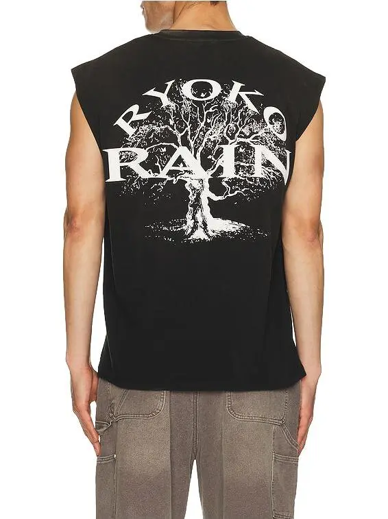 RYOKO RAIN Butterfly Skull Sleeveless Tee - Washed Black
