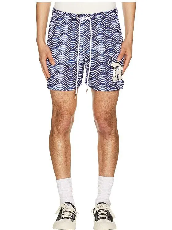 RYOKO RAIN Seigaiha Waves Printed Shorts - Blue