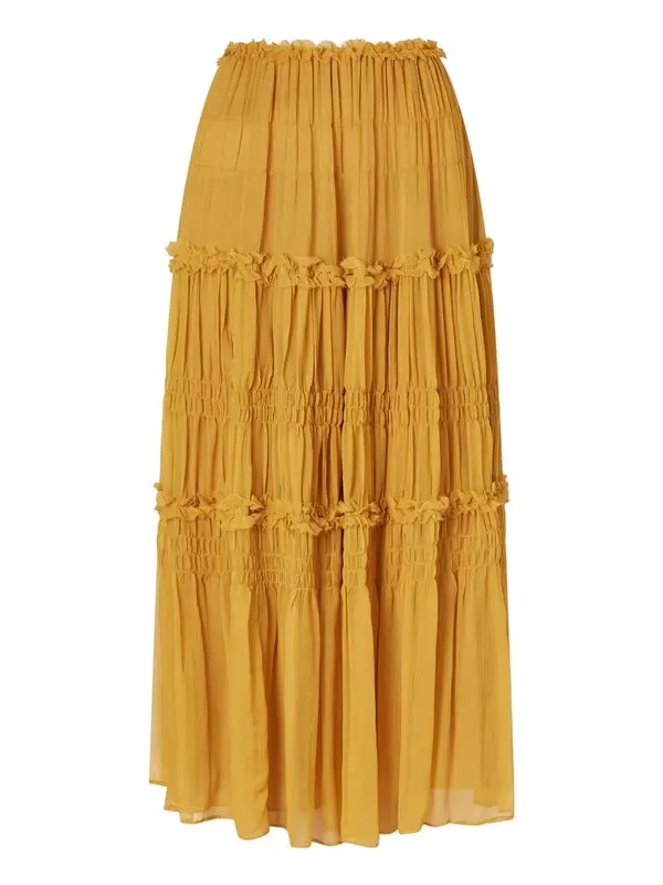 Ulla Johnson Virginie Silk-crepon Midi Skirt - Tan
