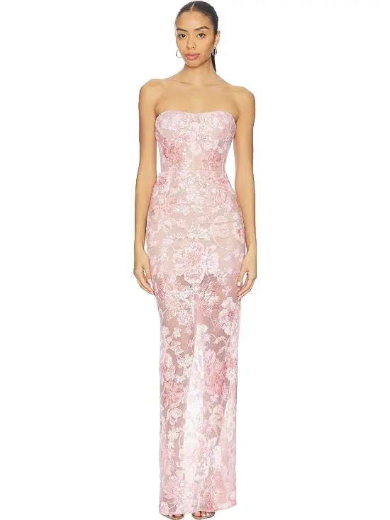 BRONX AND BRONCO Capri Sequin Dahlia Strapless Maxi Dress - Blush
