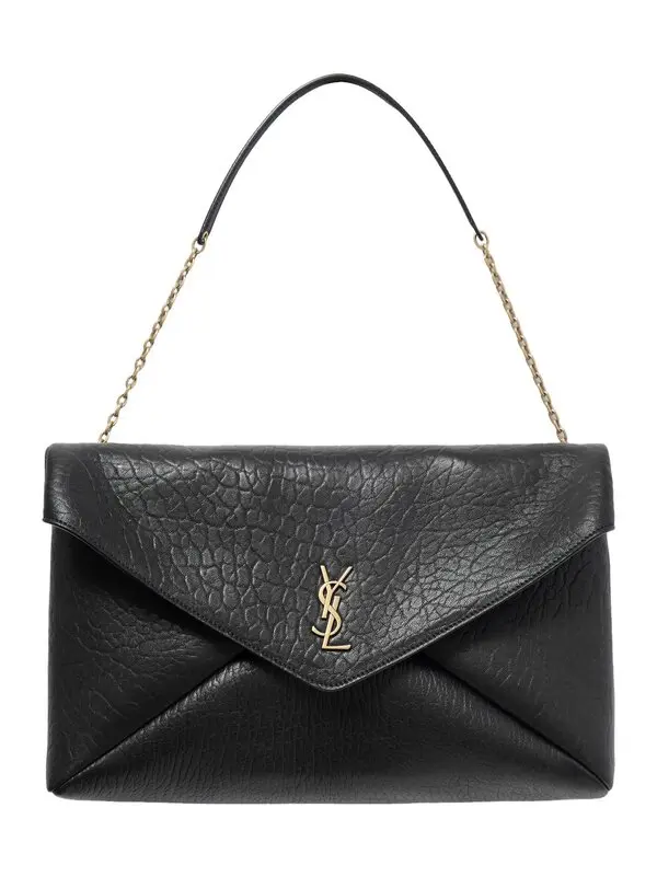 Saint Laurent Envelope Textured-leather Shoulder Bag - Black