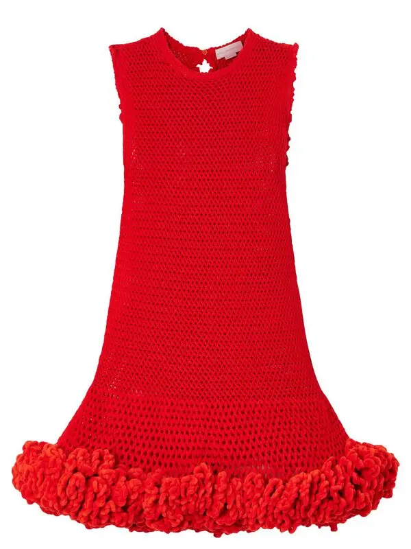 Stella McCartney Nature Flow Ruffled Open-knit Wool Mini Dress - Red